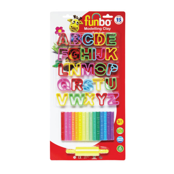 Funbo Modelling Clay 300 Grms 15 Neon Colors 26 Alphabet Liter 1 Roller ...